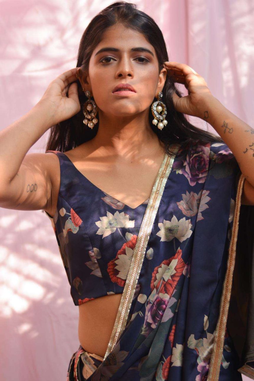 Latest Trendy Navy Blue Blouse Designs | Navy Blue Blouse Designs Back Side