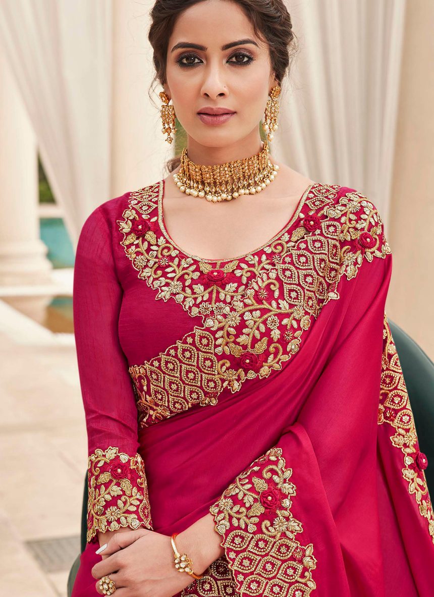 Latest Trendy Simple Rani Color Blouse Designs For Silk Sarees