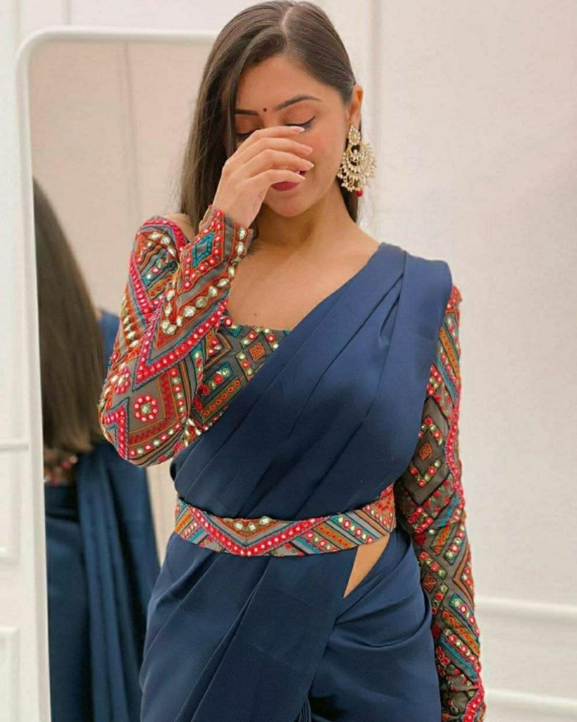 Simple Thread Work Blouse Designs For Silk Saree