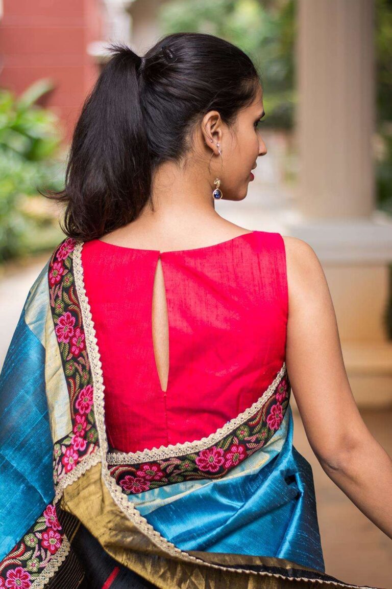 Boat Neck Blouse Designs for Sarees Front and Back Side