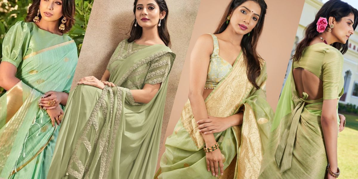 Trending Pista Colour Blouse Design Ideas for Sarees & Lehengas