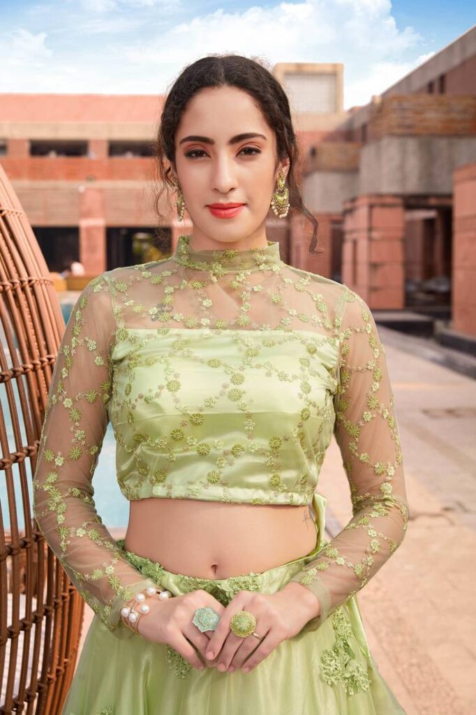 Trending Pista Colour Blouse Design Ideas for Sarees & Lehengas