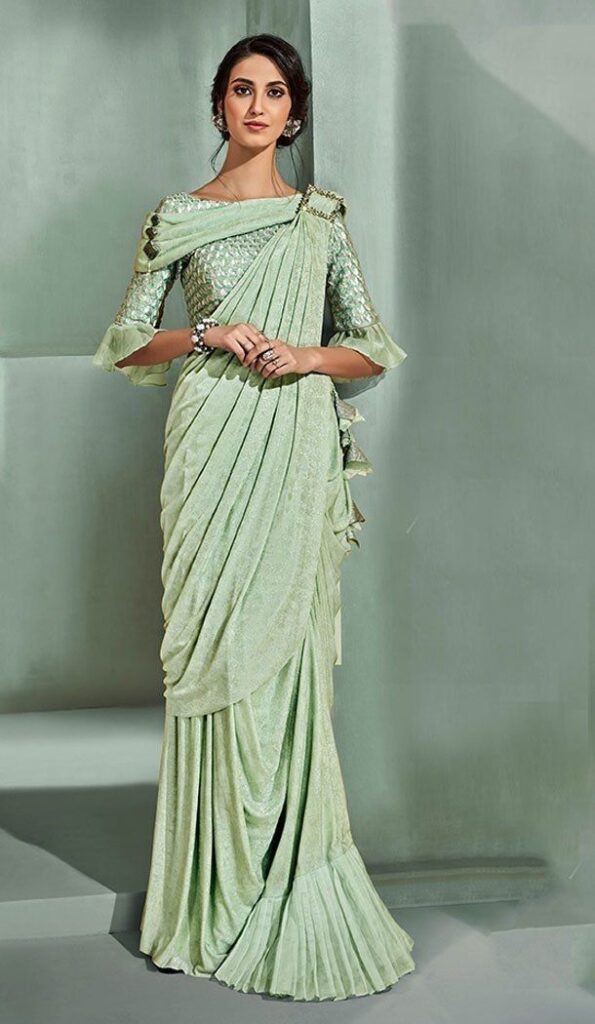 Trending Pista Colour Blouse Design Ideas for Sarees & Lehengas