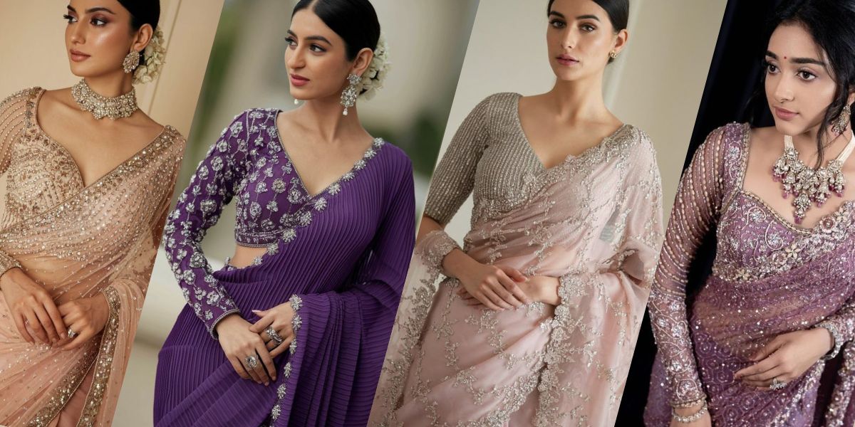 20+ Splendid Stone Work Blouse Sleeve Designs for Silk Sarees