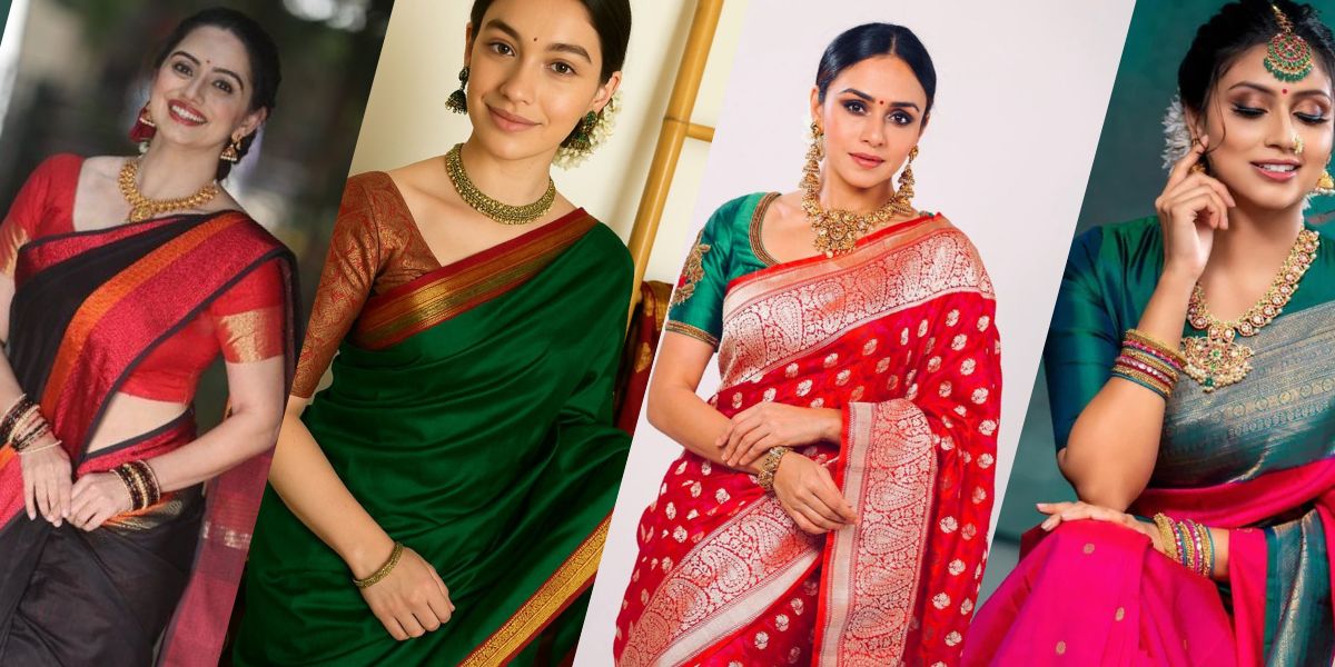 How to Style Silk Sarees in Unique Color Combinations with Contrast Blouses