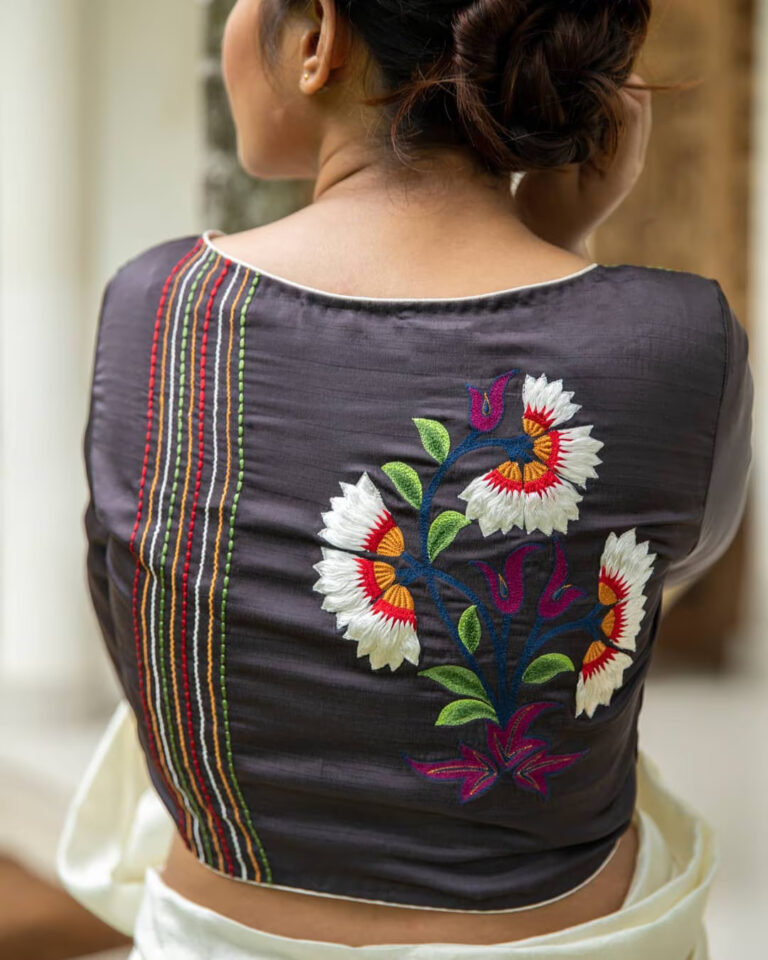 Festive Kantha Stitch Blouse Designs for Durga Puja & Diwali