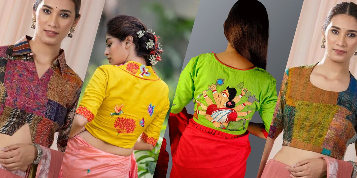 Festive Kantha Stitch Blouse Designs for Durga Puja & Diwali