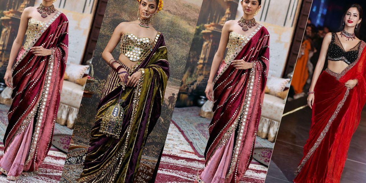 10 Beautiful Velvet Sarees For The Wedding Season | Designerblouse